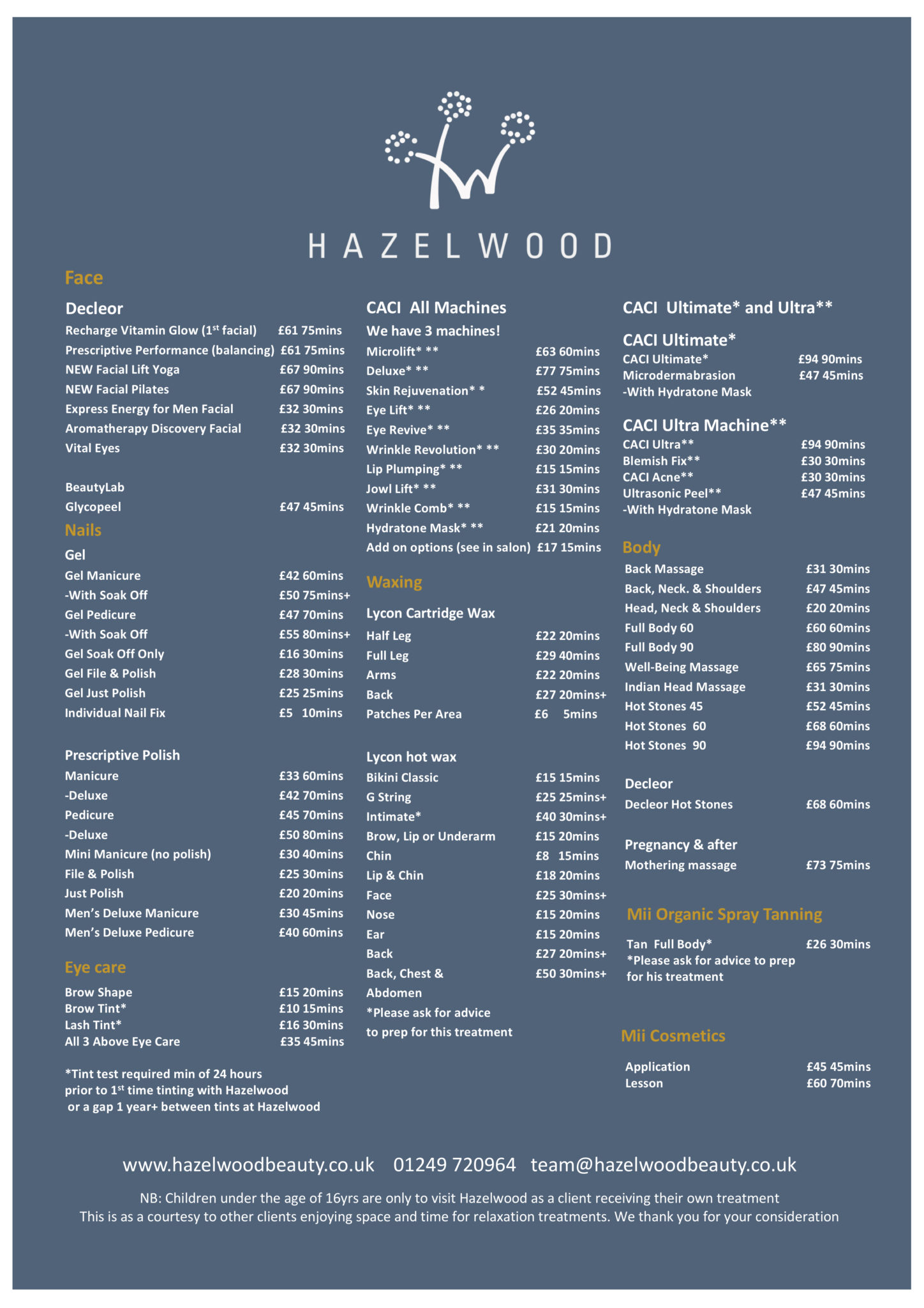 Menu - Welcome to Hazelwood